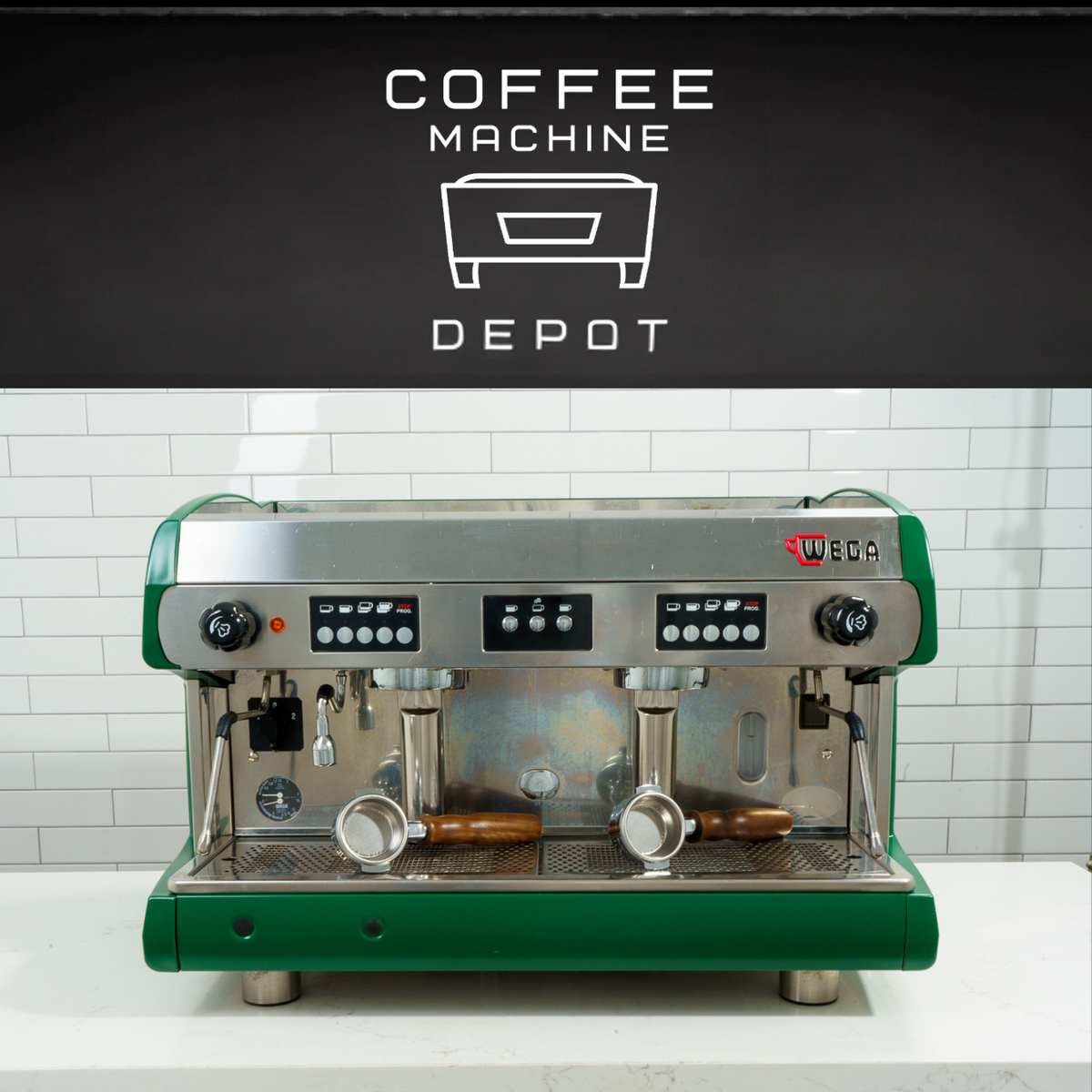 Wega Polaris High Cup 2 Group Custom Green with Wood Coffee Machine ...